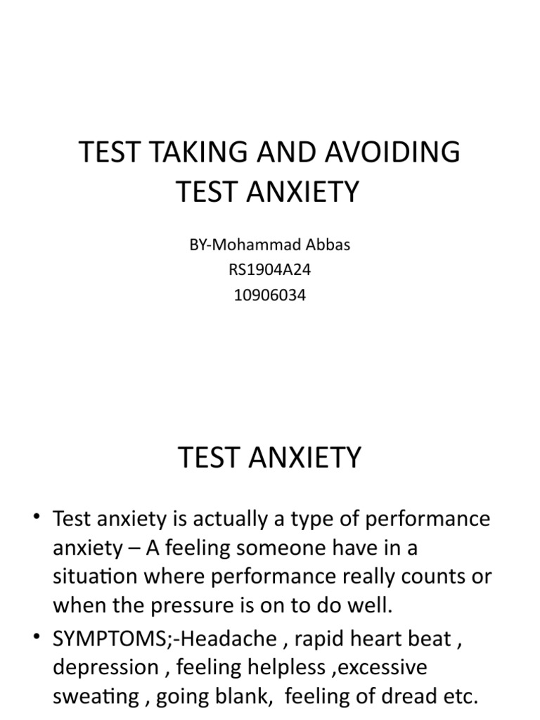 Test Taking and Avoiding Test Anxiety | PDF