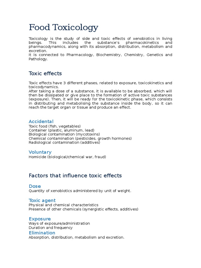 Food Toxicology Sample | Toxicity | Toxicology