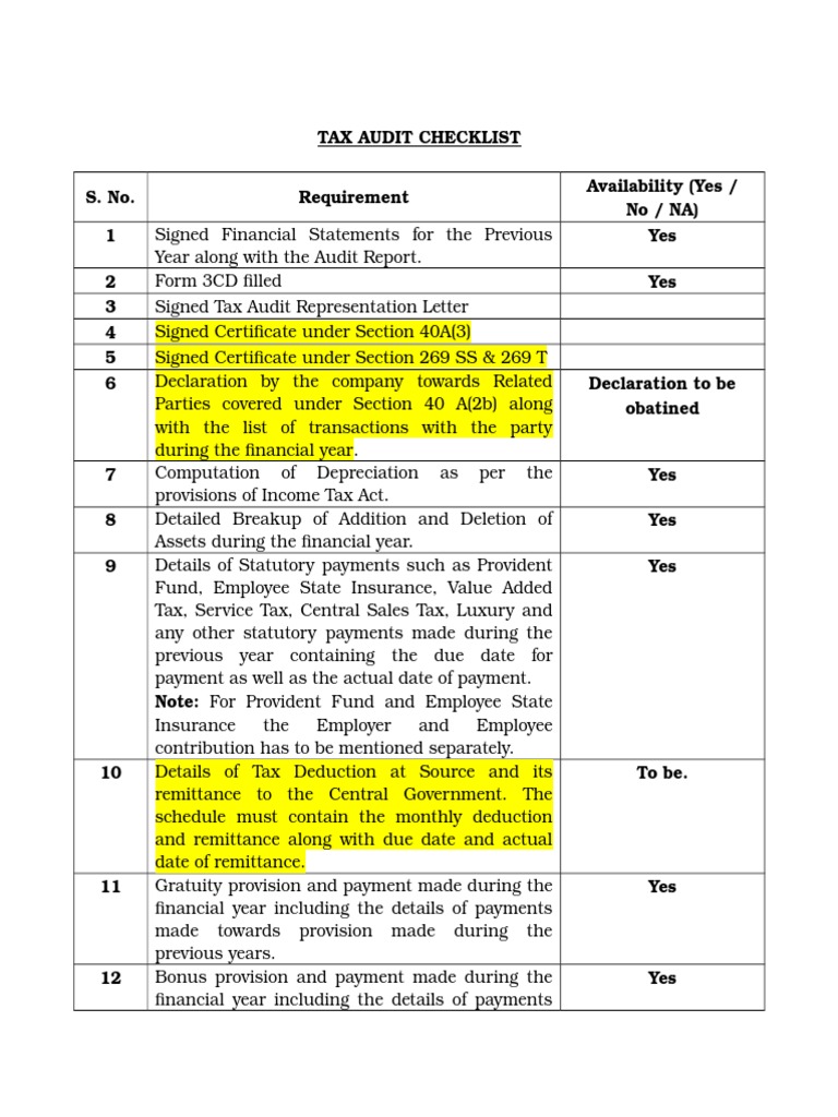 Tax Audit Checklist | PDF | Taxation | Public Finance