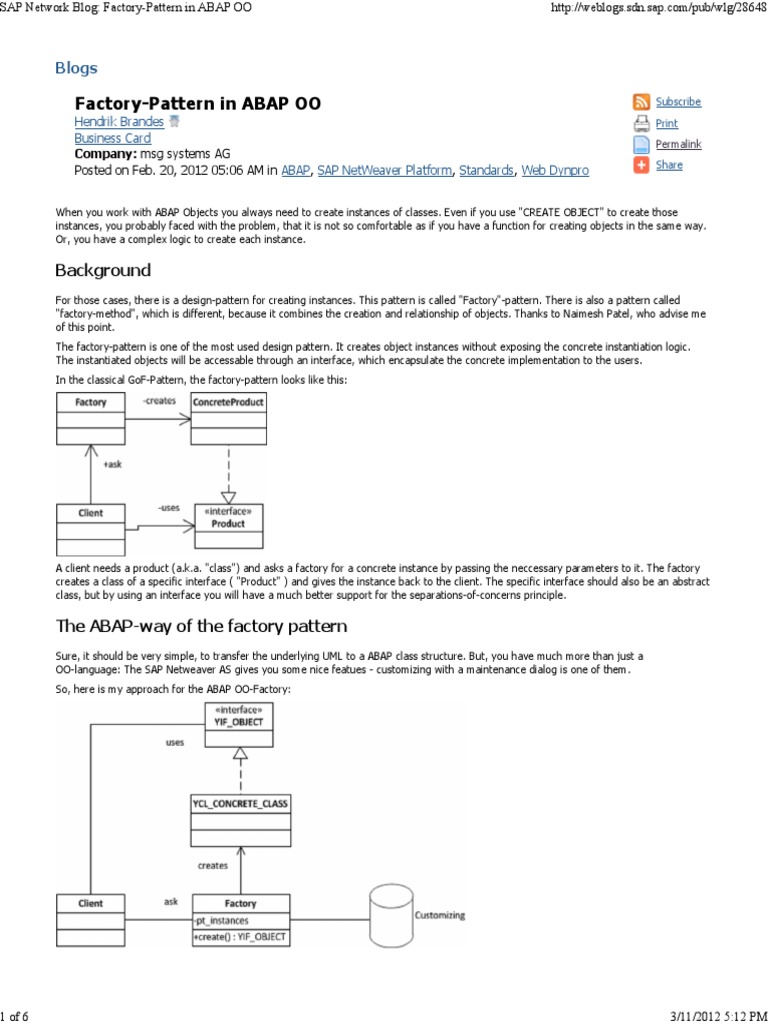 Factory Pattern In Abap Oo Pdf Interface Computing Class