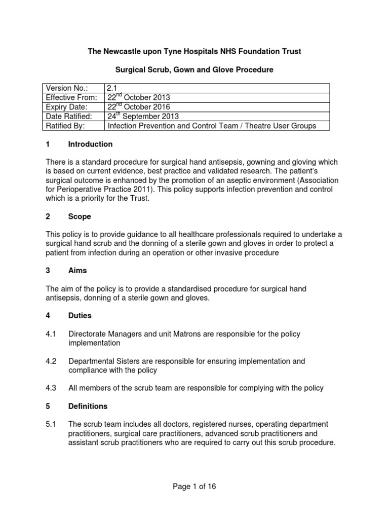 Surgical Scrub Gown and Glove Procedures Policy 201310 | Download Free ...