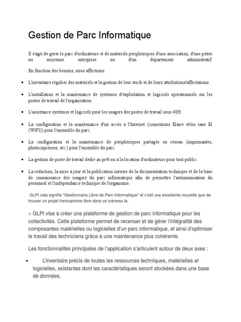 Gestion de Parc Informatique | PDF | Informatique | Application