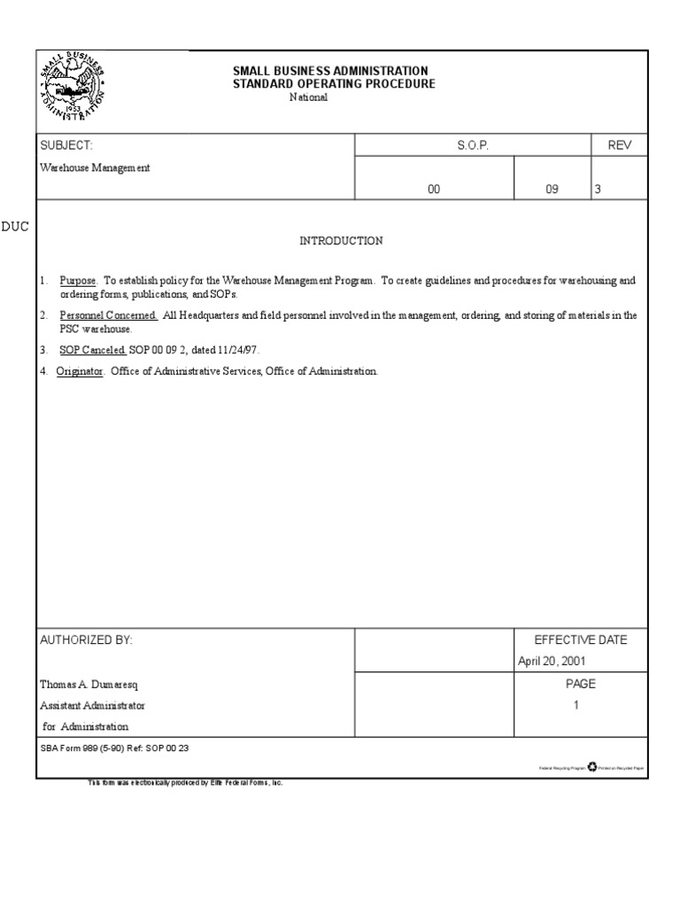 SOP Warehouse Procedure | Warehouse | Inventory