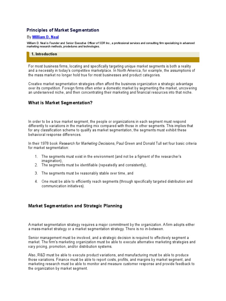 Principles of Market Segmentation | PDF | Market Segmentation ...