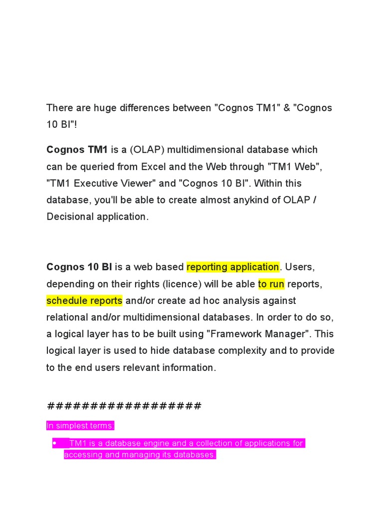 Differences Between Cognos TM1 and Cognos 10 BI | PDF | Databases ...