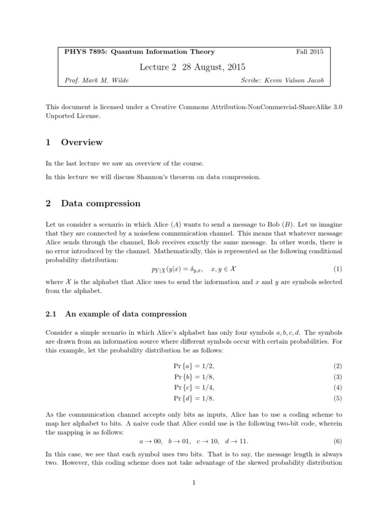Lecture 2 28 August, 2015: 2.1 An Example of Data Compression ...