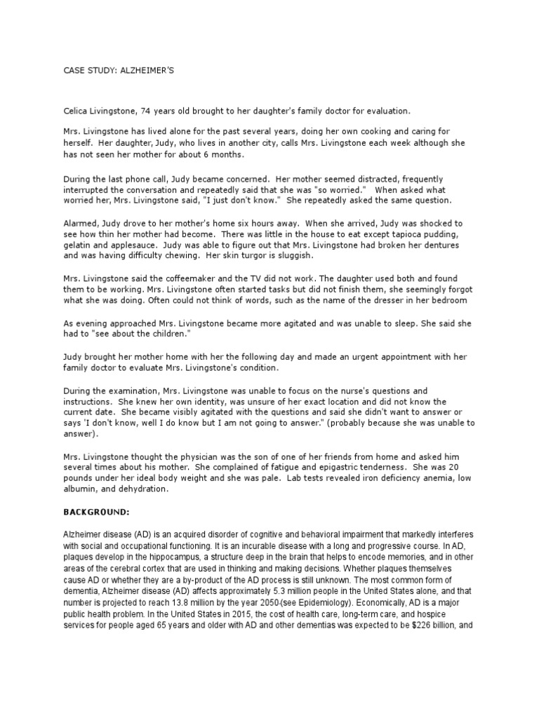 Alzheimer's Disease Case Study Analysis | PDF | Alzheimer's Disease ...
