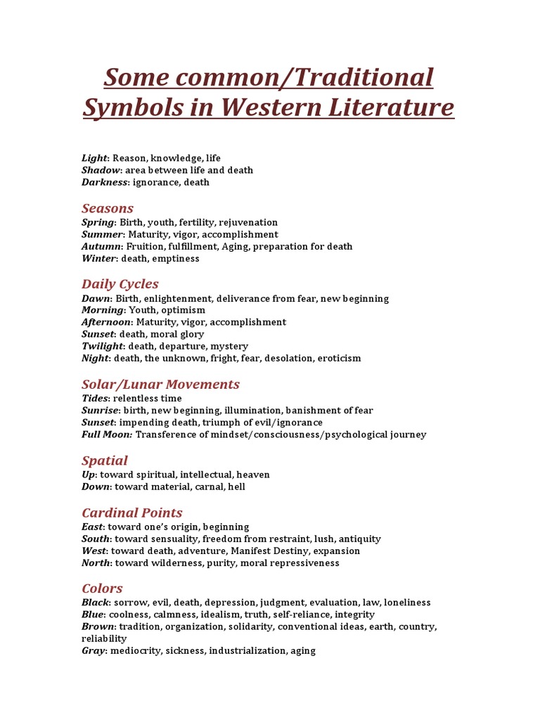 Some Common Traditional Symbols in Western Literature | PDF | Death ...