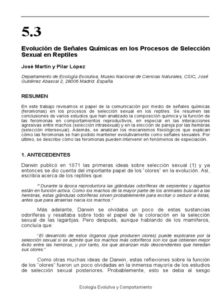 Evolución de Señales Químicas en Los Procesos de Selección Sexual en Reptiles | PDF | Selección ...