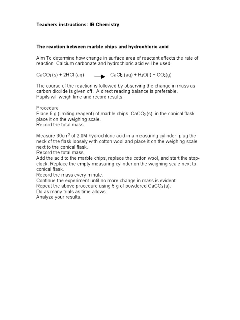 Lab Instuctions For Marble Chips | PDF | Chemical Reactions | Chemistry