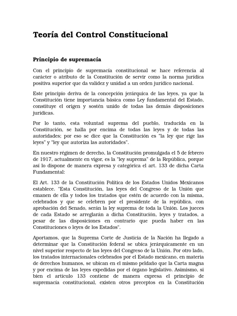 Teoria Del Control Constitucional | PDF | Constitución | Causa de la acción