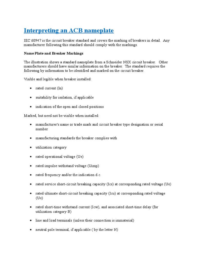 ACB Nameplate | PDF | Power (Physics) | Electrical Engineering