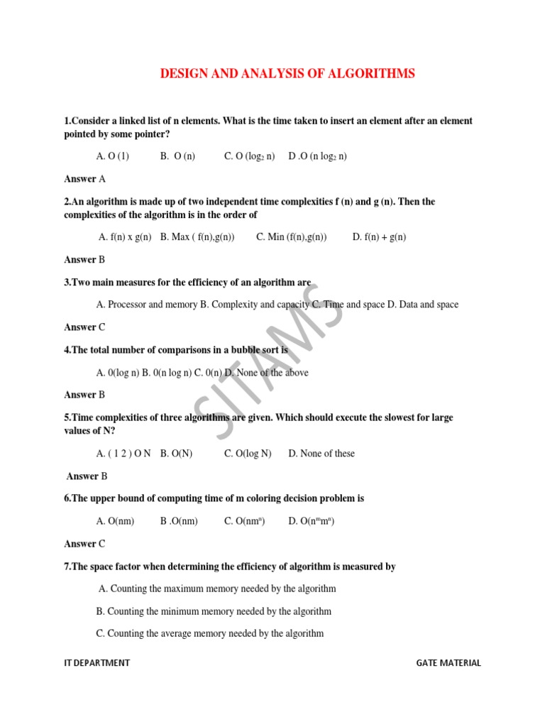 Algorithm Question Set | PDF | Time Complexity | Algorithms And Data Structures