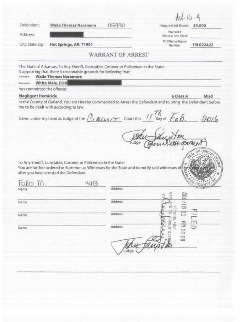 Naramore Arrest Affidavit | PDF