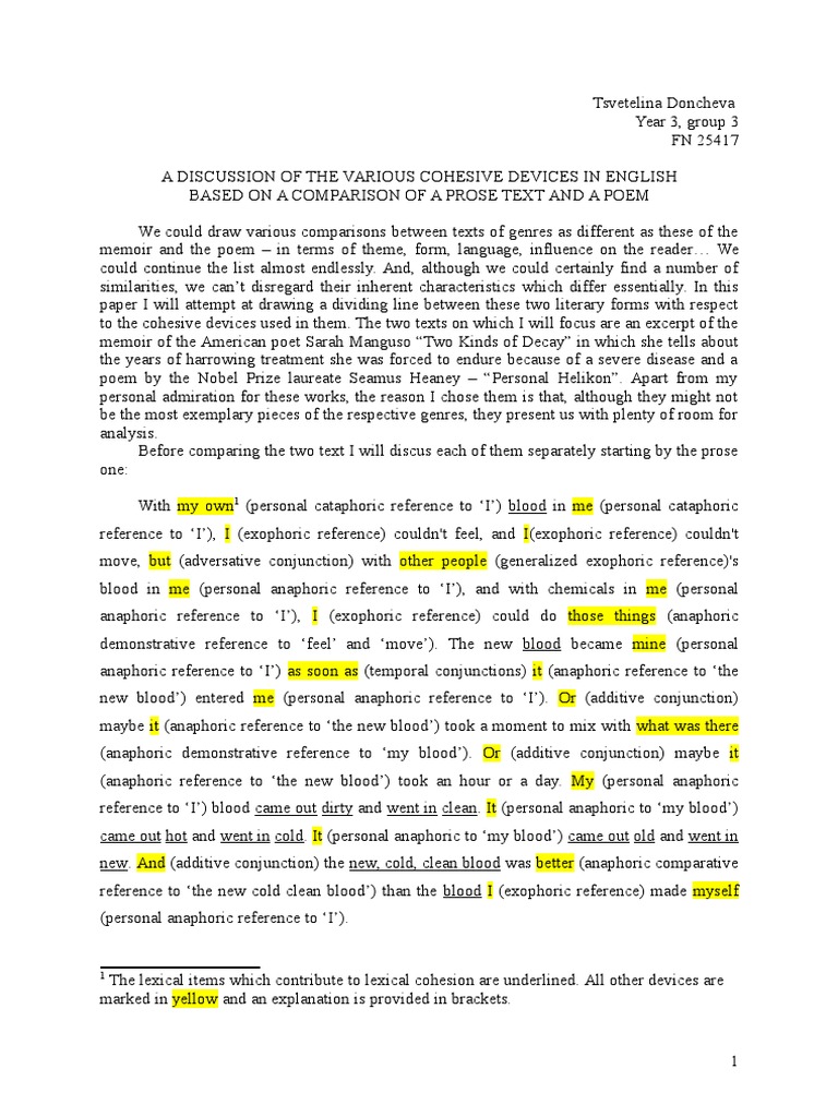 A Comparative Analysis of Cohesive Devices in a Memoir Excerpt and Poem ...