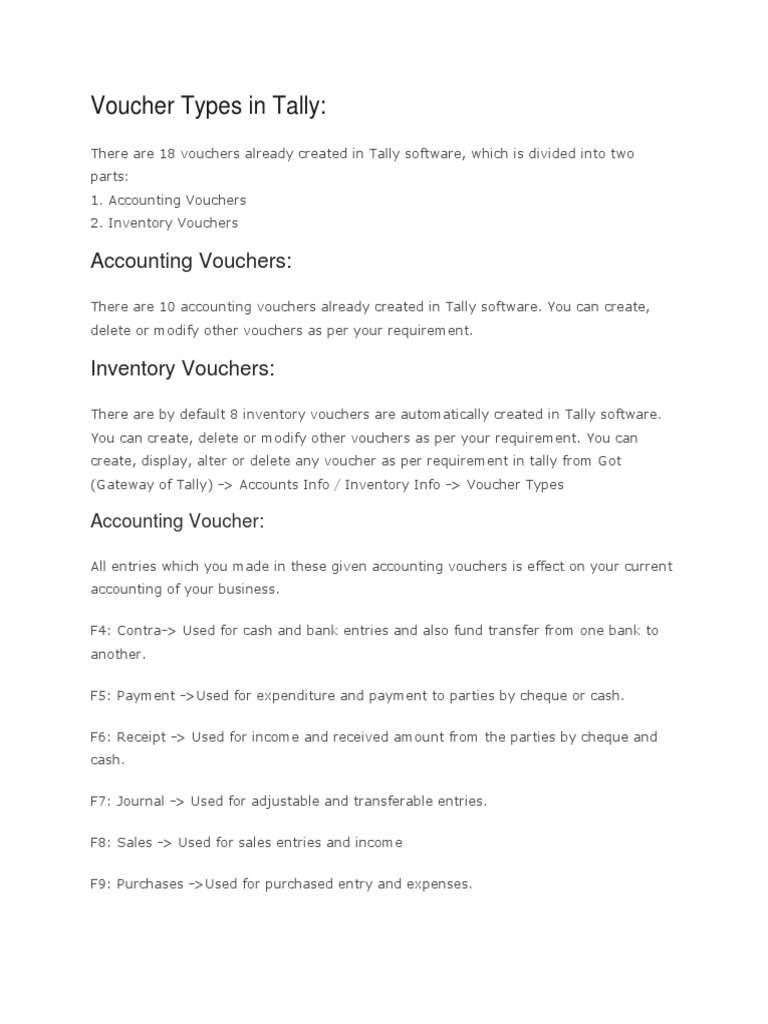 Voucher Types in Tally | PDF
