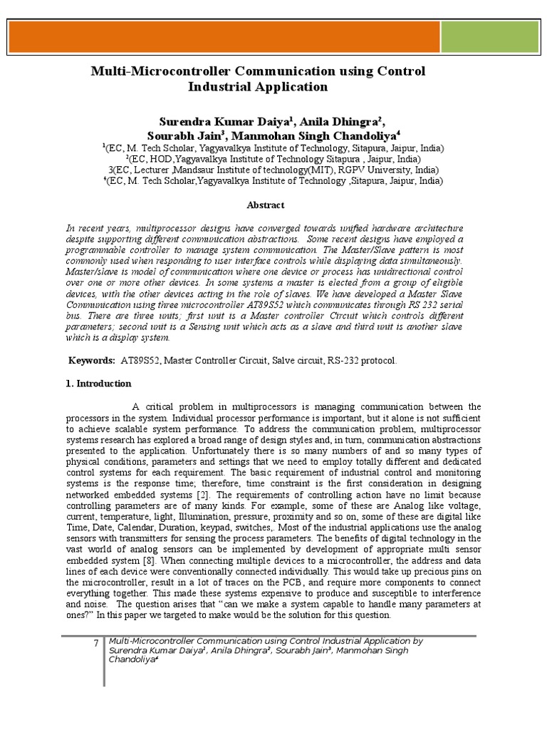 Multi-Microcontroller Communication Using Control Industrial Application | PDF | Embedded System ...