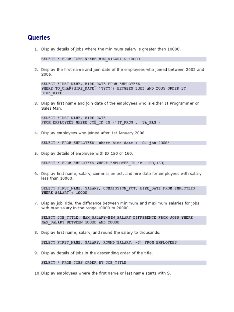 HR Schema Queries | PDF | Salary | Computer Data