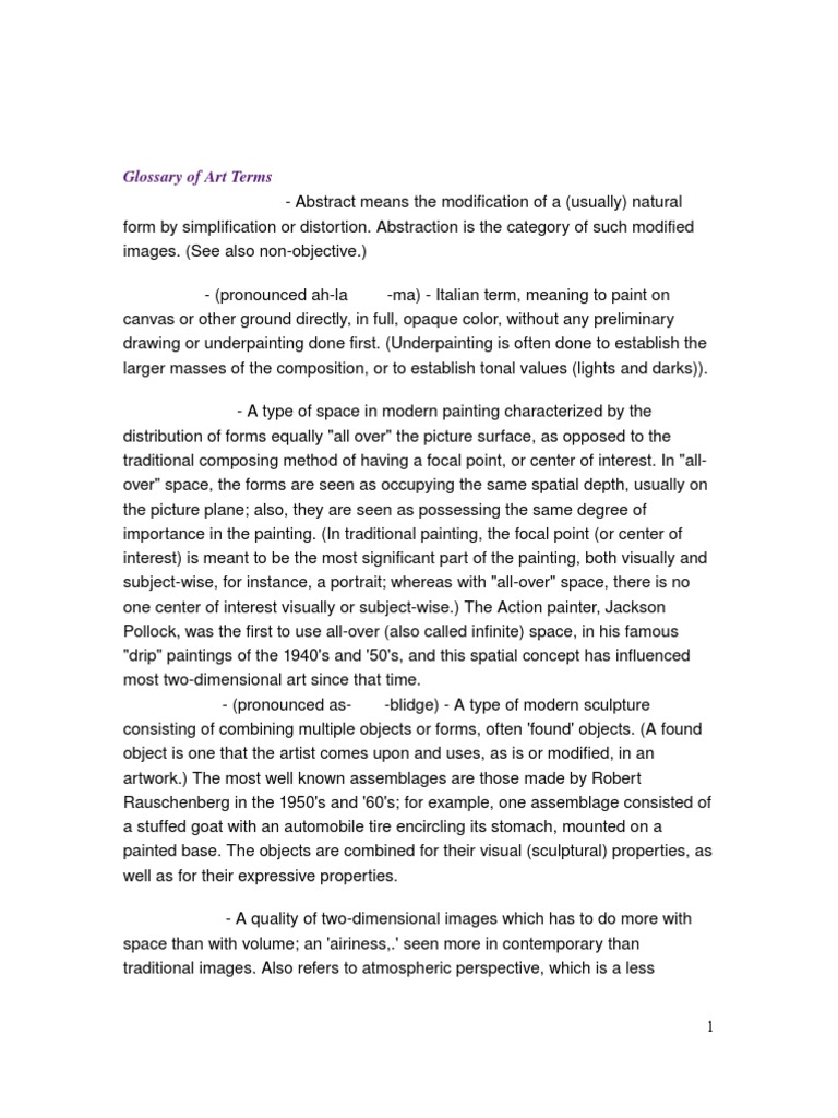 Glossary of Art Terms and First Few Lessons | PDF | Paintings | Drawing