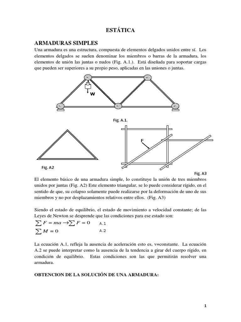 Estatica Armaduras Simples | PDF | Movimiento (física) | Ecuaciones