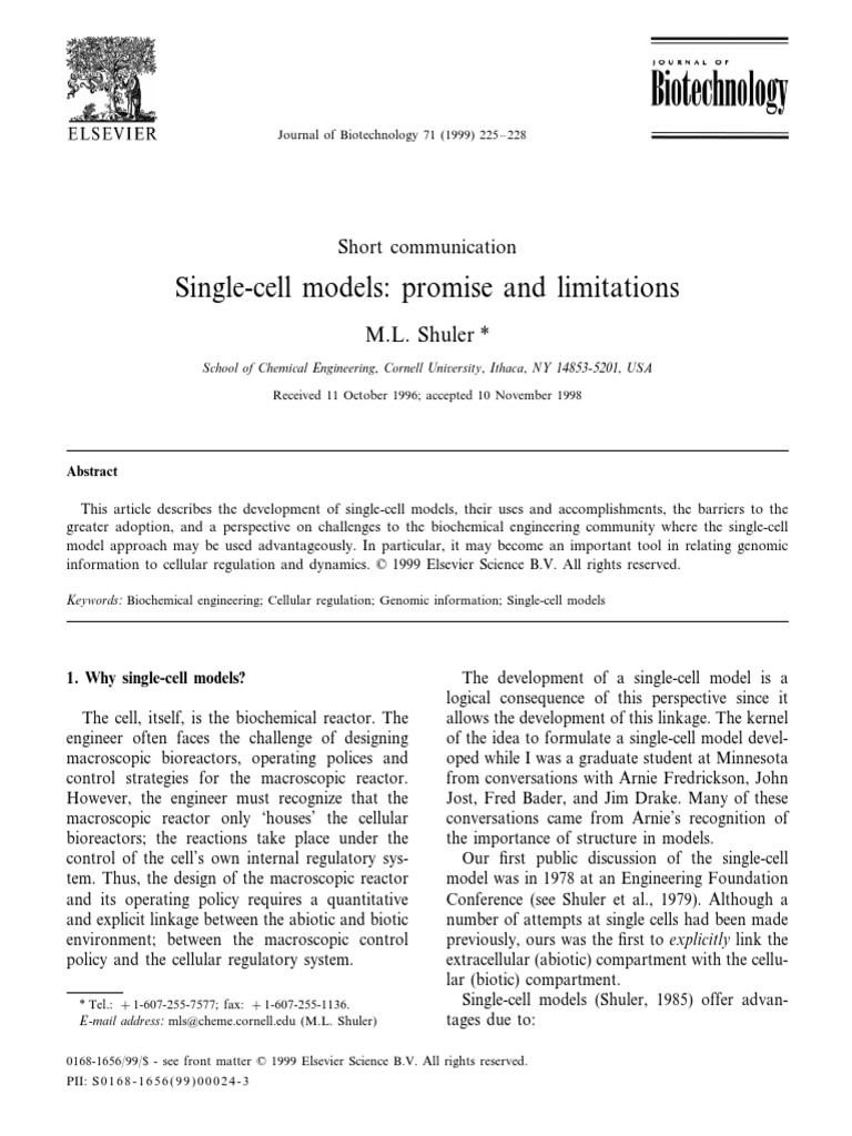 Single Cell Models, Shuler 1999 | PDF | Escherichia Coli | Genetics