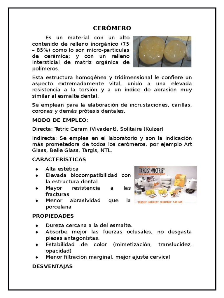 Ventajas y desventajas del cerómero dental | PDF | Porcelana | Química