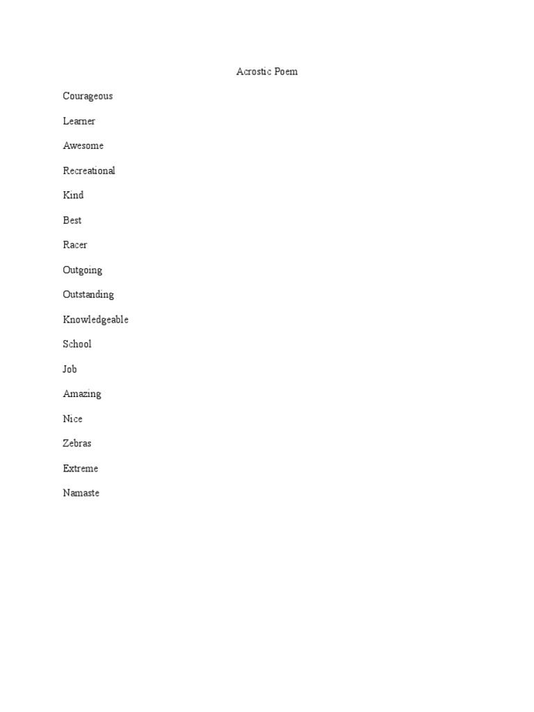 Acrostic Poem for Positive Traits | PDF | Poetry | Young Adult