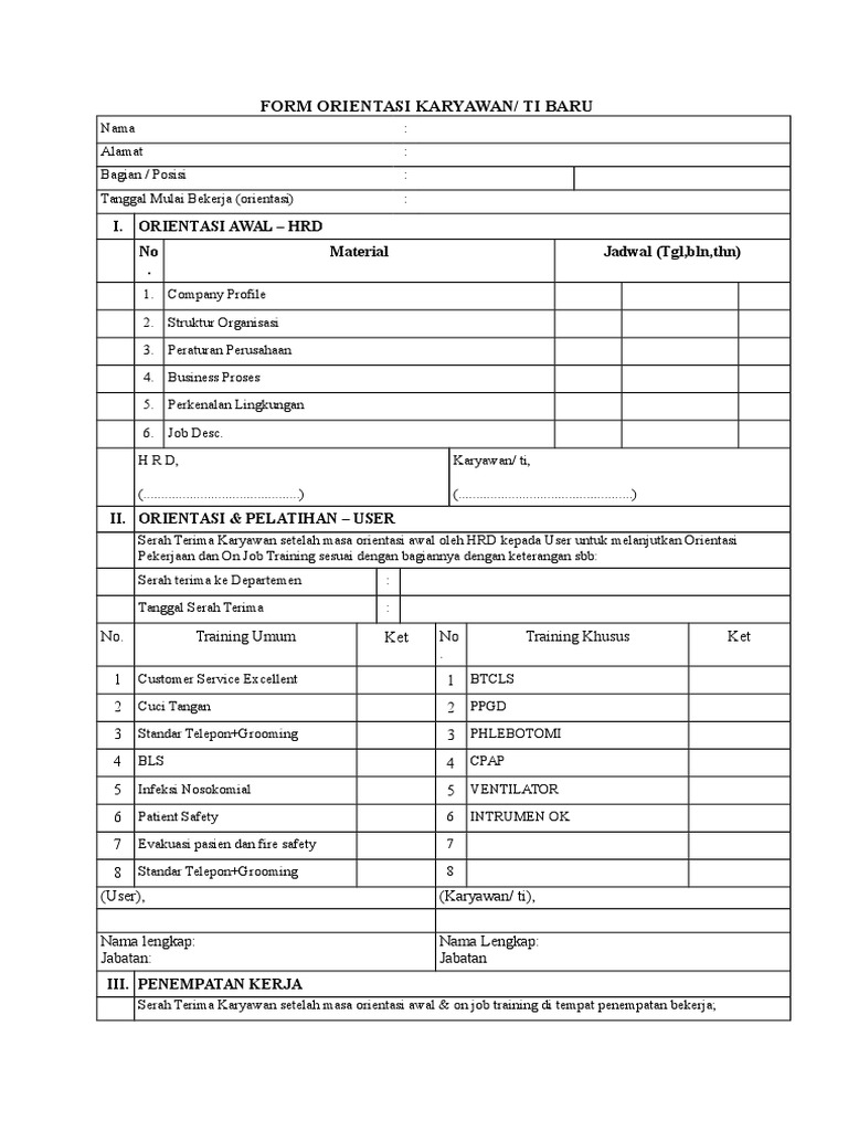 Form Orientasi Karyawan | PDF