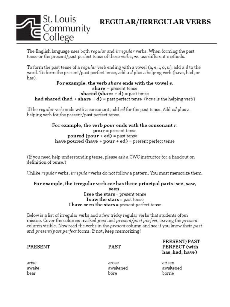 Regular Irregular Verbs | PDF | Grammatical Tense | Morphology