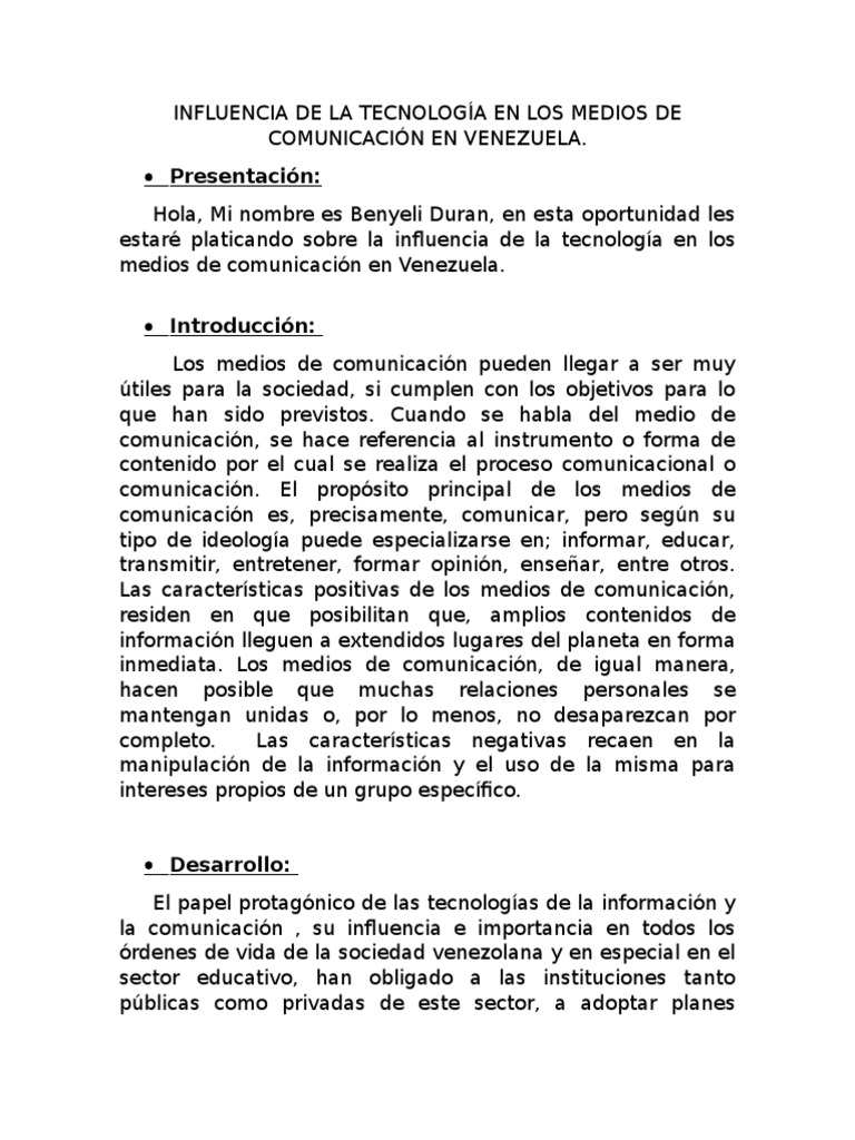 Influencia de La Tecnología en Los Medios de Comunicación en Venezuela ...