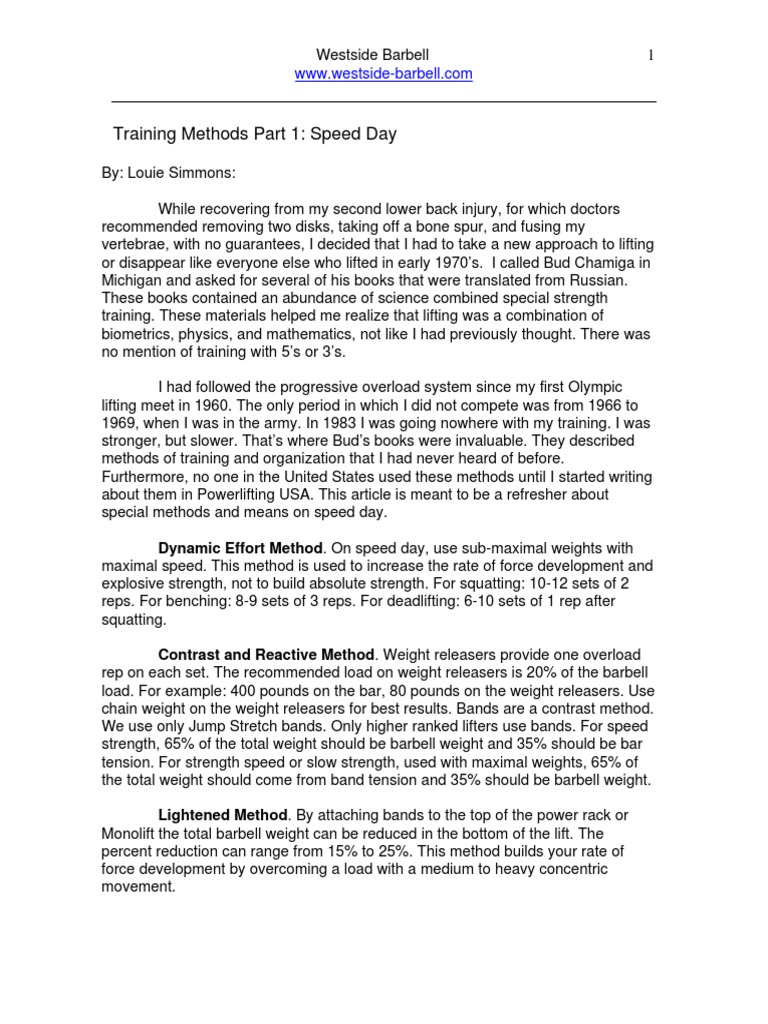 Speed Training Methods at Westside Barbell | PDF | Self-Improvement