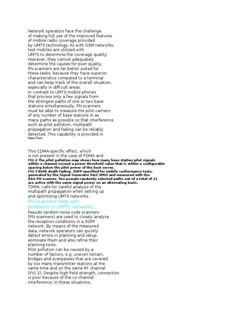 PN Scanners Help With Problems in UMTS Networks: News From | PDF | Electromagnetic Interference ...