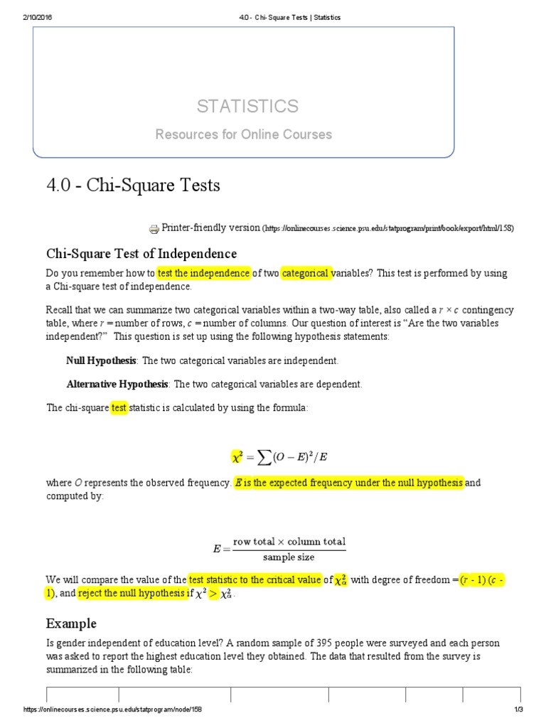 6 Chi Square | PDF | Statistical Hypothesis Testing | Null Hypothesis