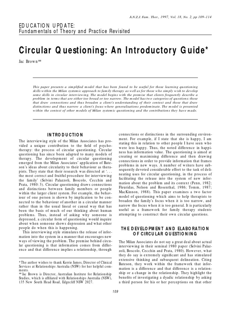 Circular Questioning an Introductory Gui | Family Therapy | Psychotherapy