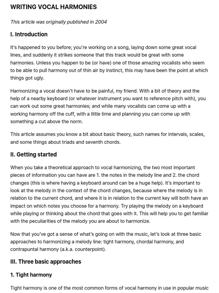Writing Vocal Harmonies | PDF | Harmony | Chord (Music)
