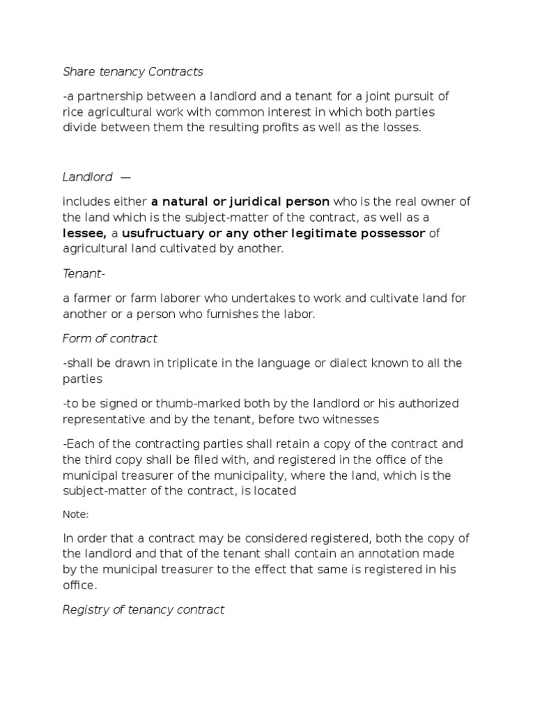Rice Share Tenancy Act 1933 | Leasehold Estate | Landlord