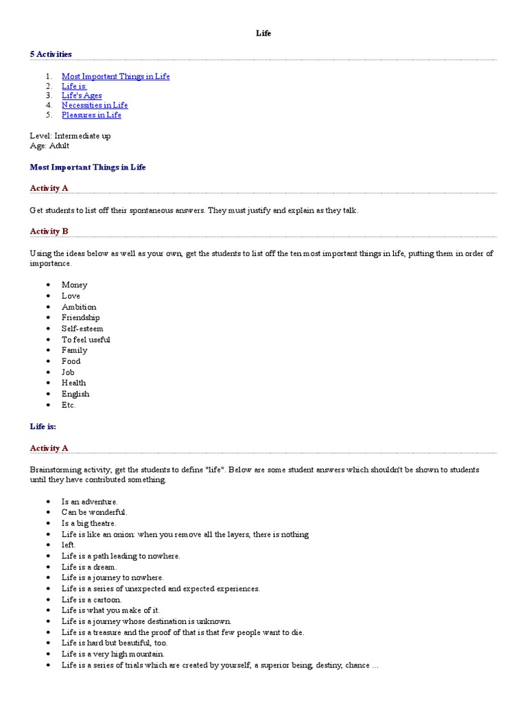 Most Important Things in Life Life Is: Life's Ages Necessities in Life ...