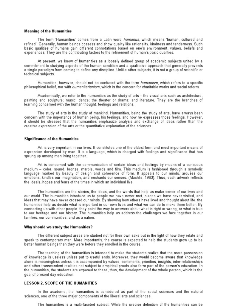 Meaning and Significance of The Humanities | PDF | Humanities | Sociology