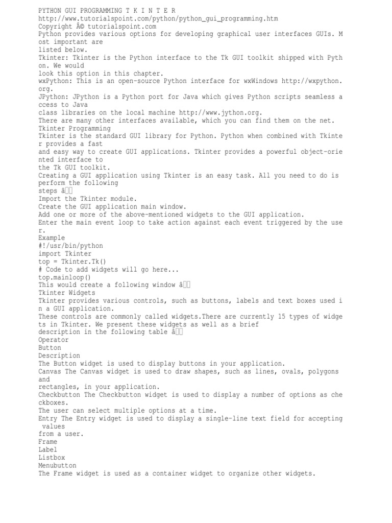 Python GUI Programming | Download Free PDF | Widget (Gui) | Graphical User Interfaces