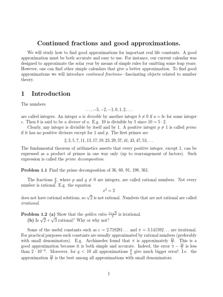 Continued Fractions Pdf Prime Number Rational Number