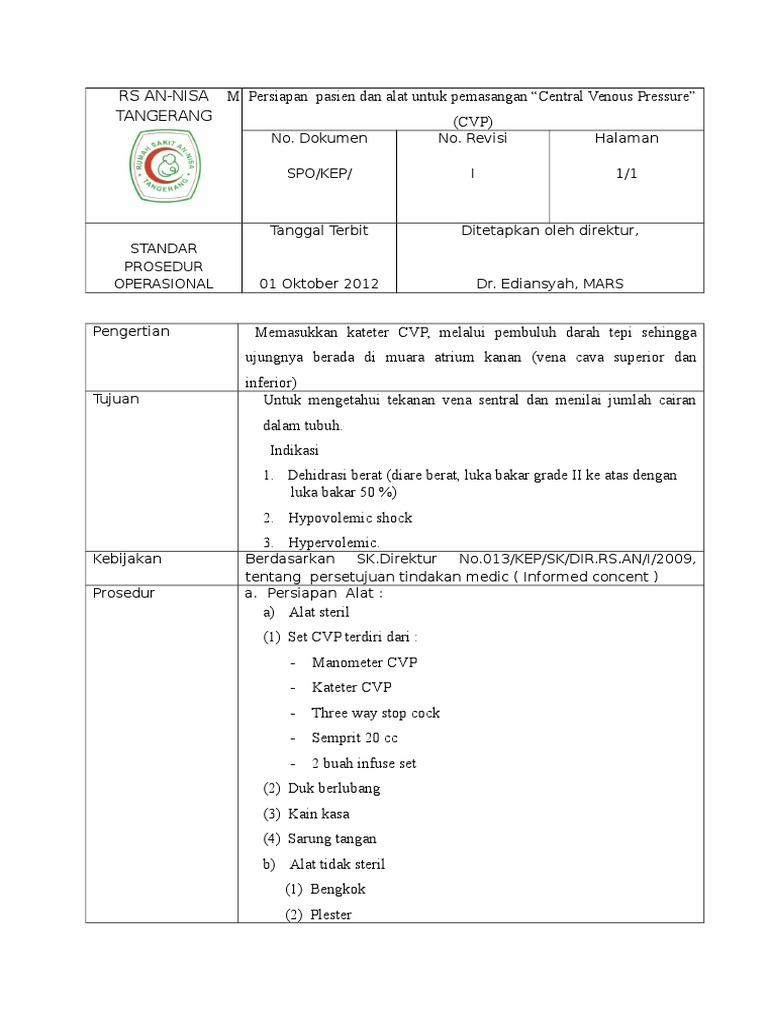 Spo Icu Pemasangan CVP | PDF