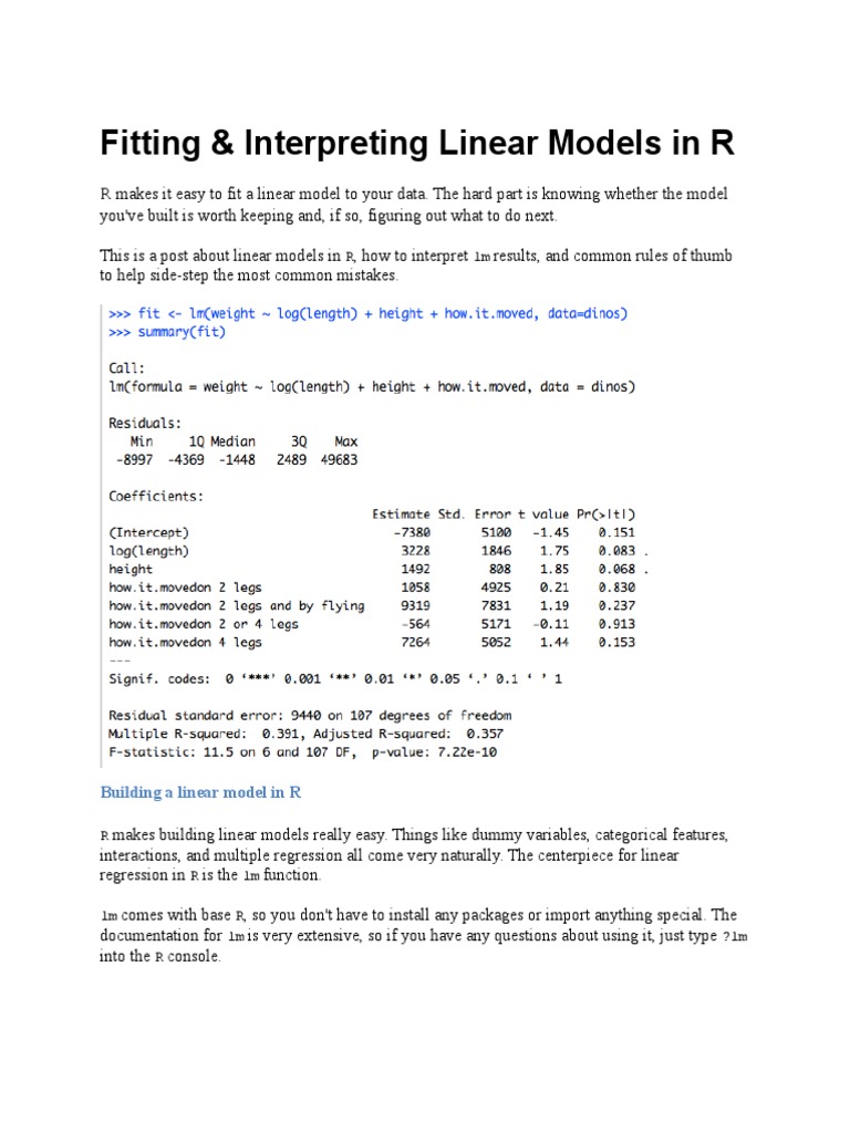 Fitting & Interpreting Linear Models in Rinear Models in R | PDF ...