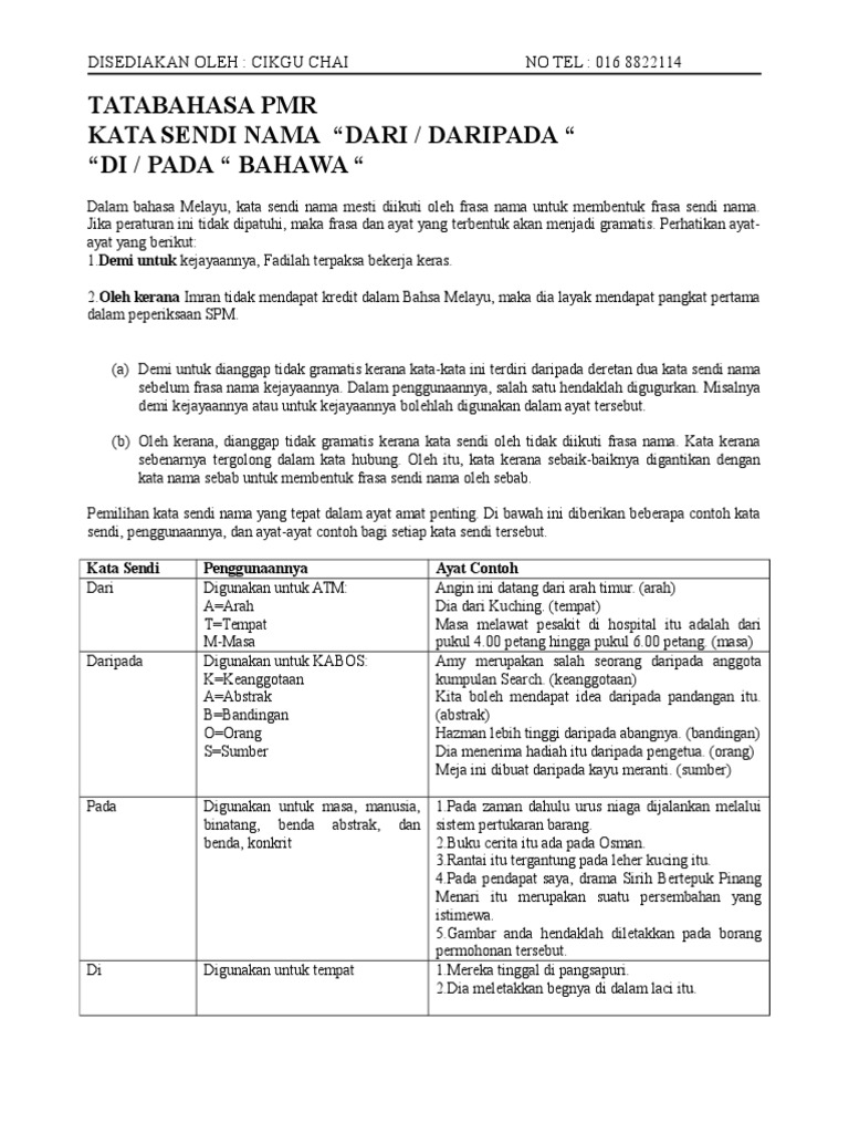 Kata Dari Dan Daripada | PDF | Seni & Disiplin Bahasa
