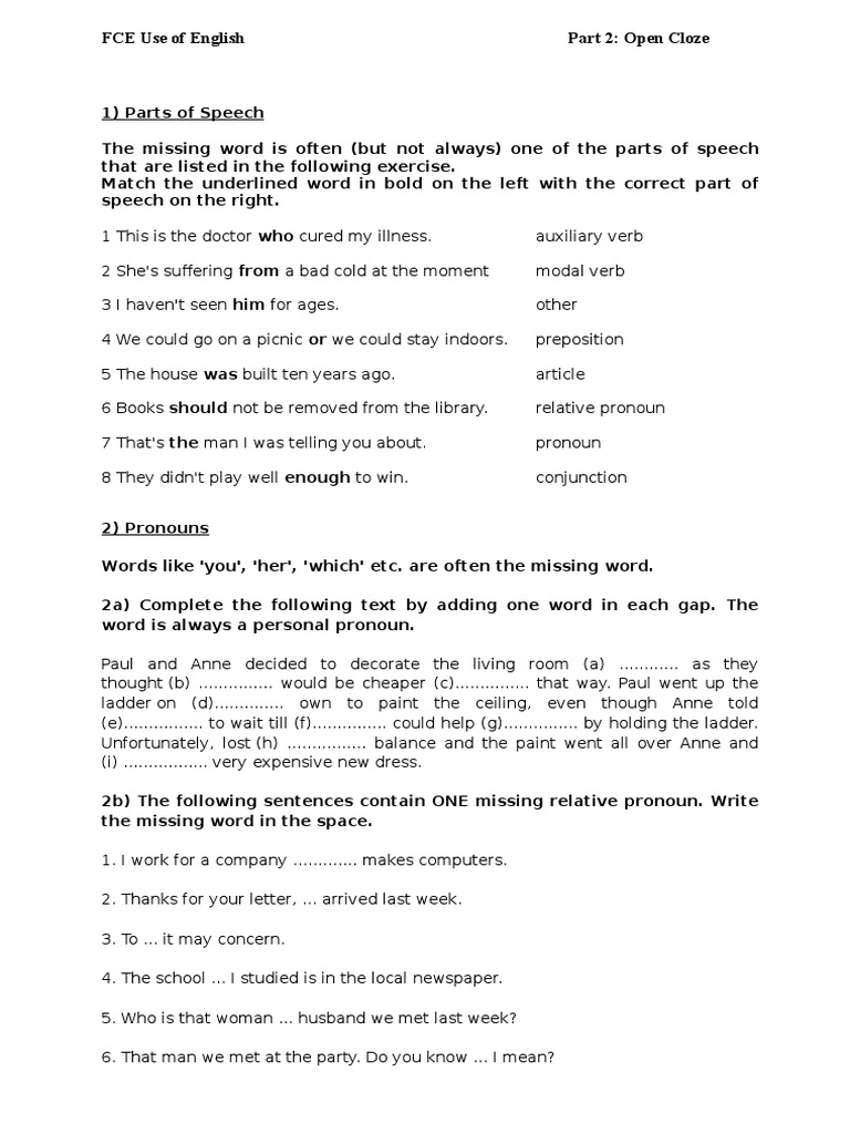 FCE Open Cloze Practice Guide | PDF | Camping | Tent