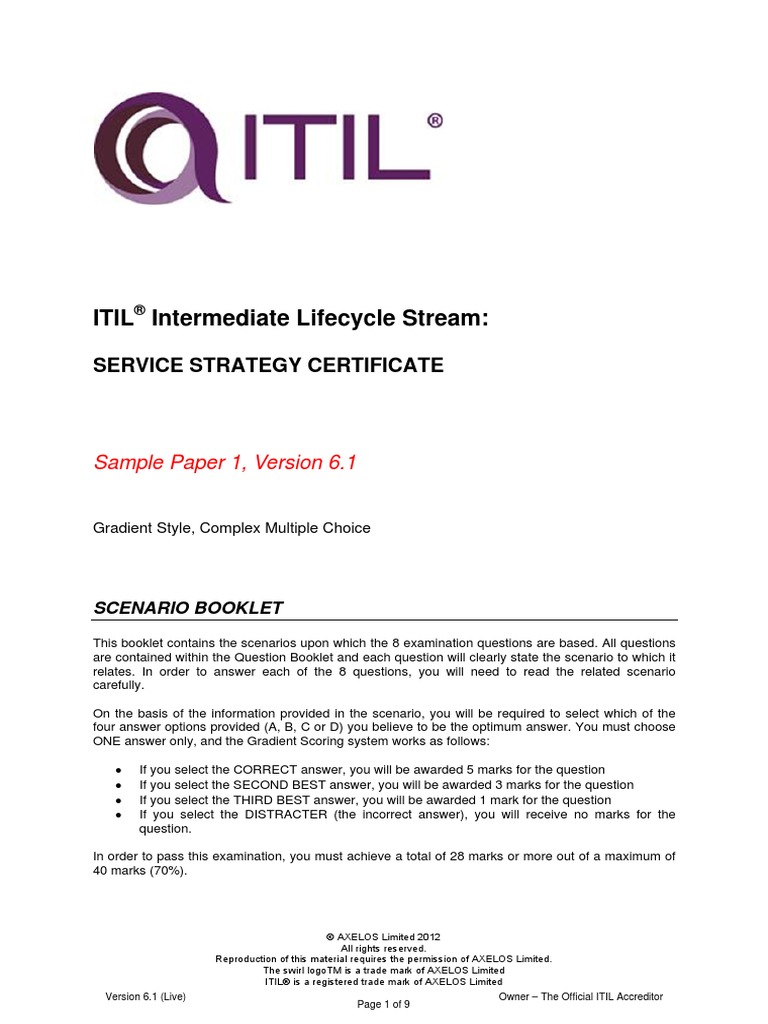ITIL Intermediate Lifecycle ServiceStrategySample1 SCENARIO BOOKLET v6.1 | PDF | Itil | Chief ...