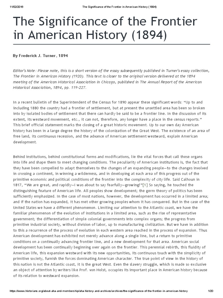 The Significance of The Frontier in American History (1894) | PDF ...