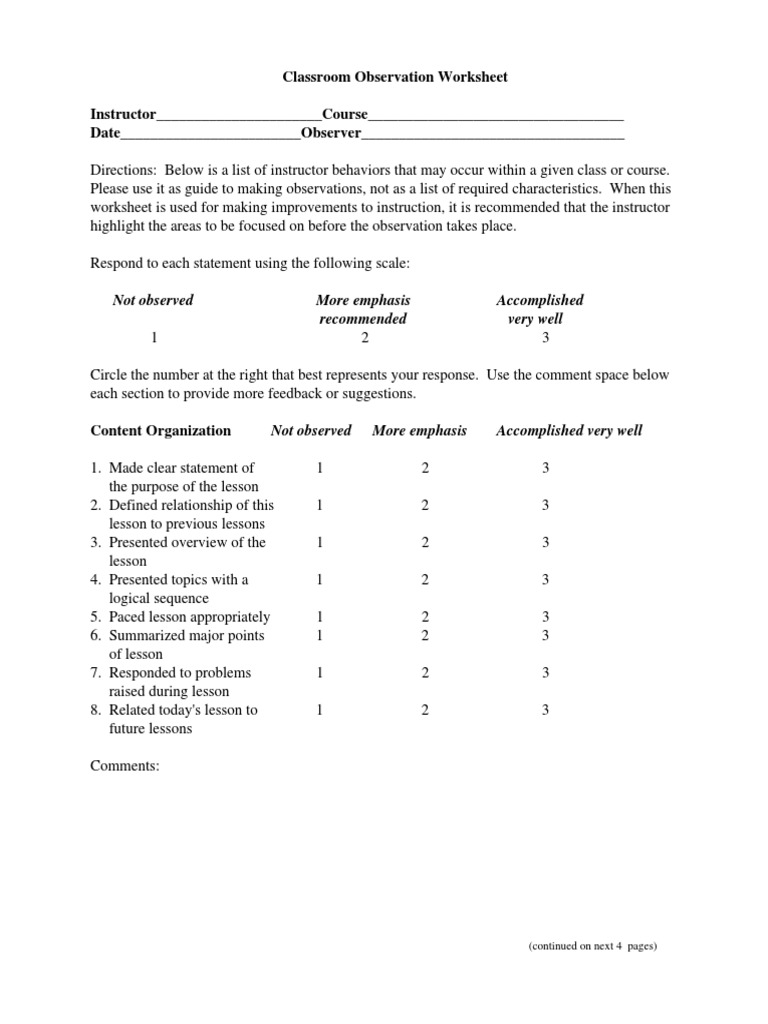 Classroom Observation Sheet | PDF | Classroom | Educational Assessment