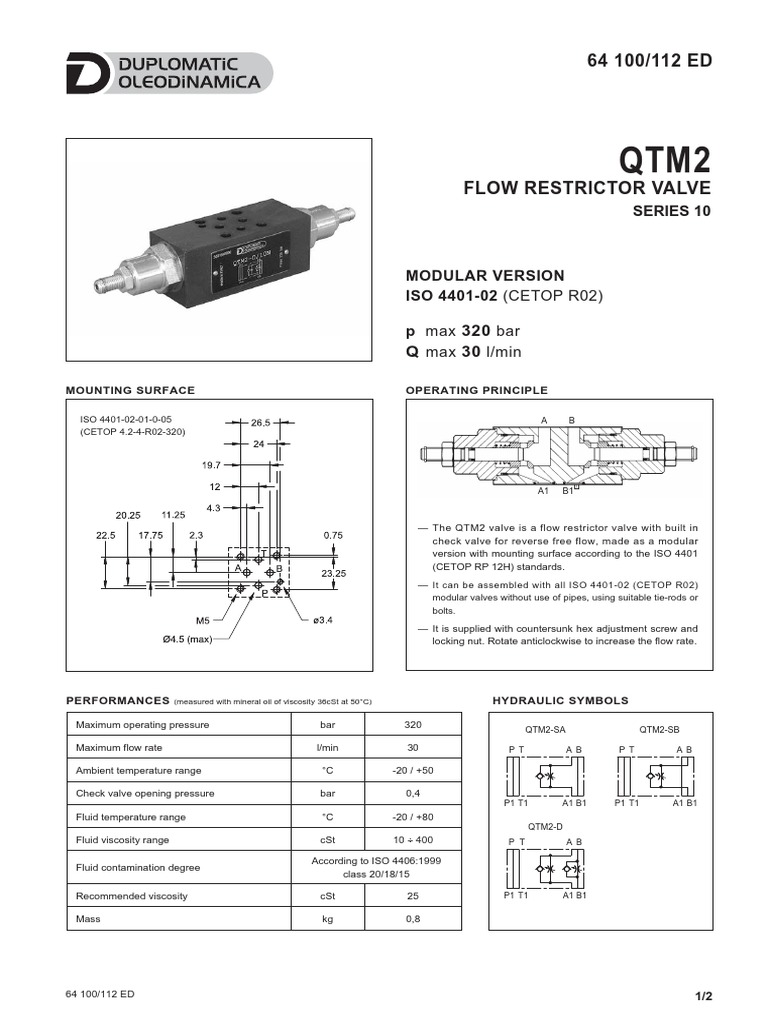 Modular Throttle Valve NG4, Type QTM2 | Download Free PDF | Valve ...