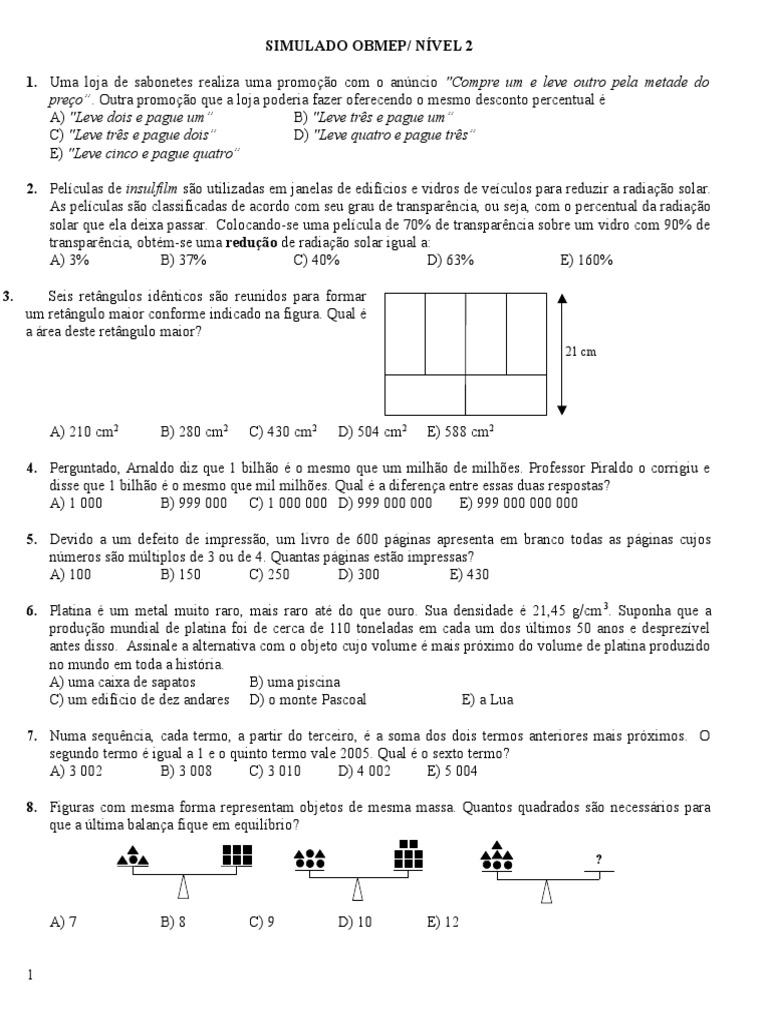 Simulado Obmep/ Nível 2 | PDF