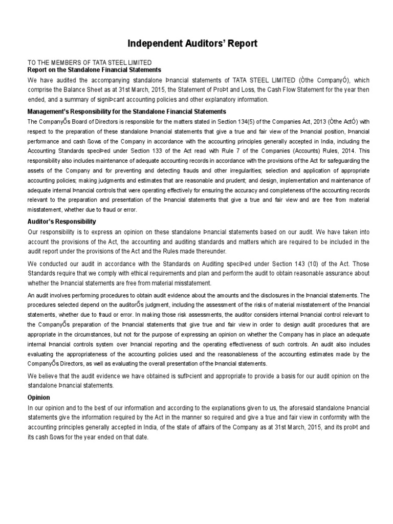 Independent Auditors' Report: Report On The Standalone Financial ...